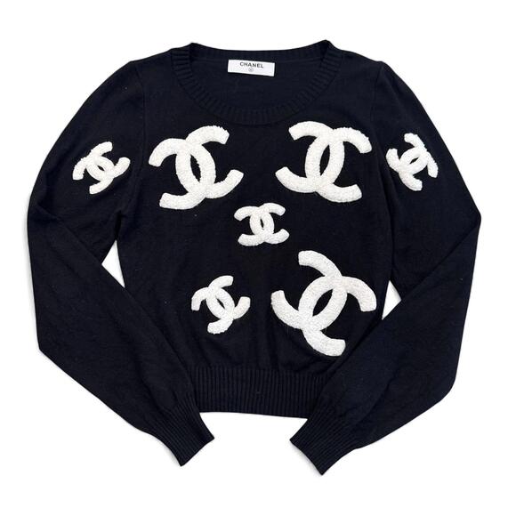 CHANEL | Sweaters | Chanel Sweater Womens Size Small Big Logo Knit ...